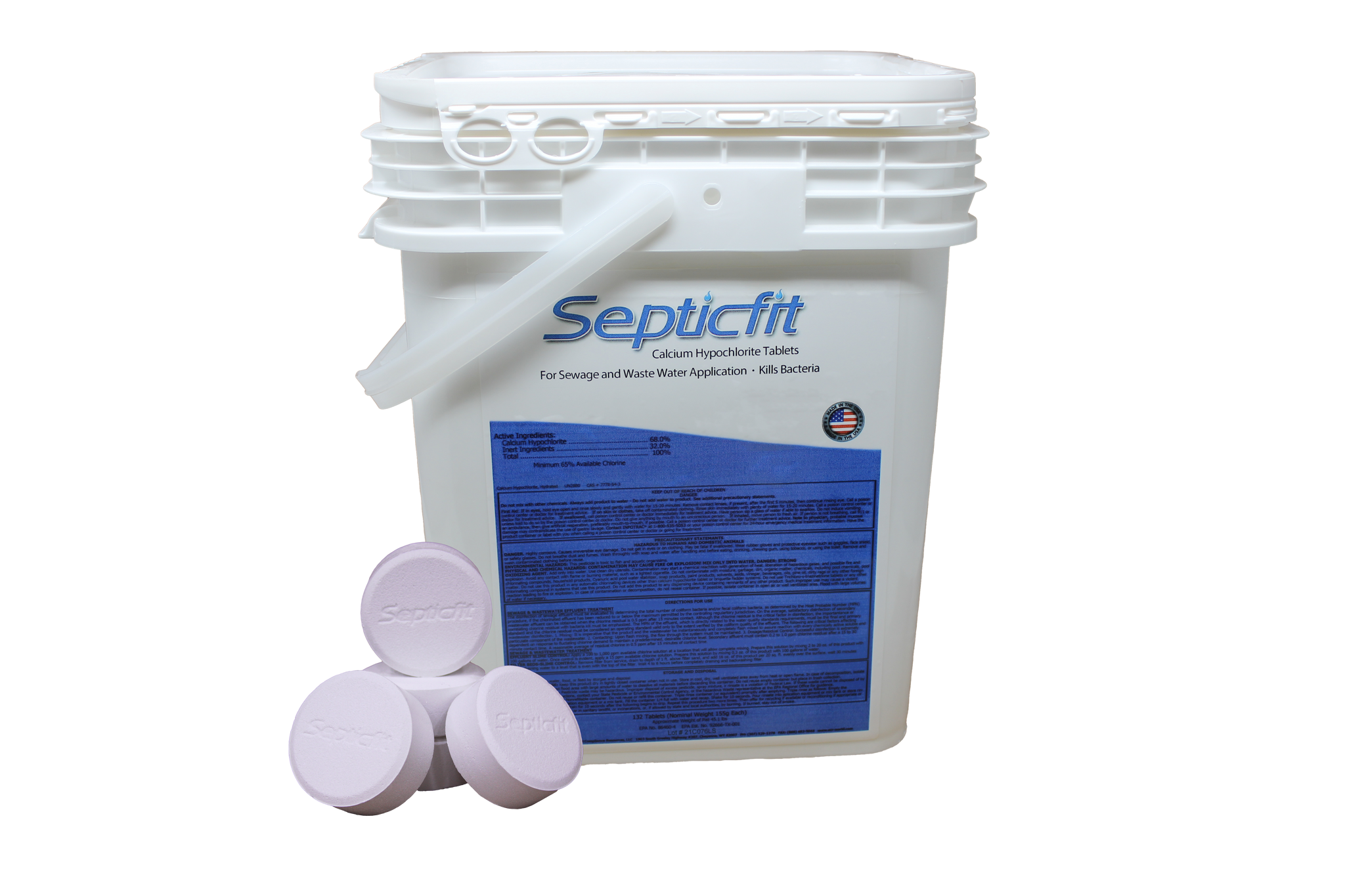 Septicfit® Industrial Septic Chlorine Tablets – 132-Tablet Bulk Pail